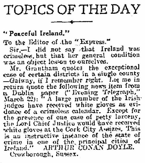 Peaceful Ireland (28 march 1912) - The Arthur Conan Doyle Encyclopedia