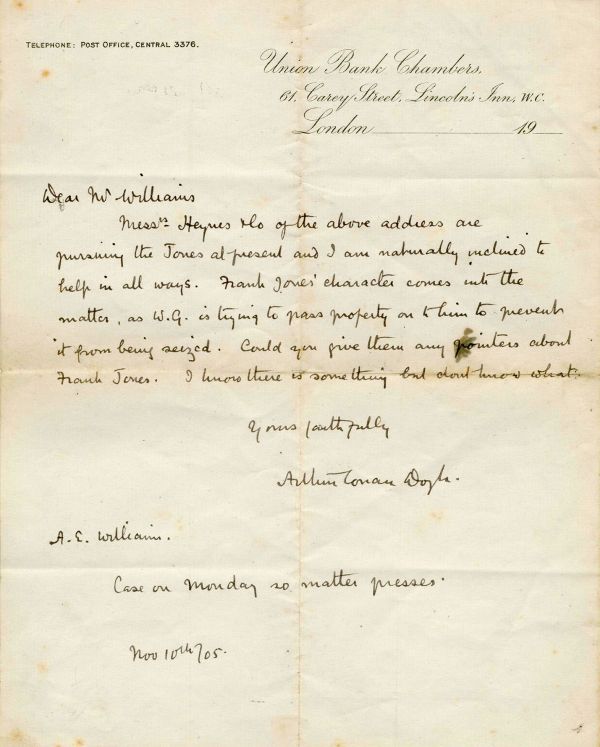 Letter A. E. Williams (10 november 1905) - The Arthur Conan Doyle ...